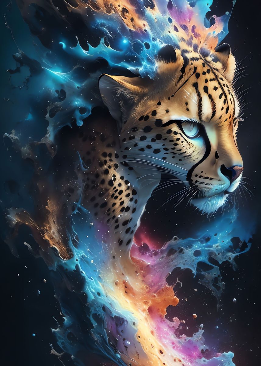 'Galactic Cheetah' Poster by Alex Bayu | Displate