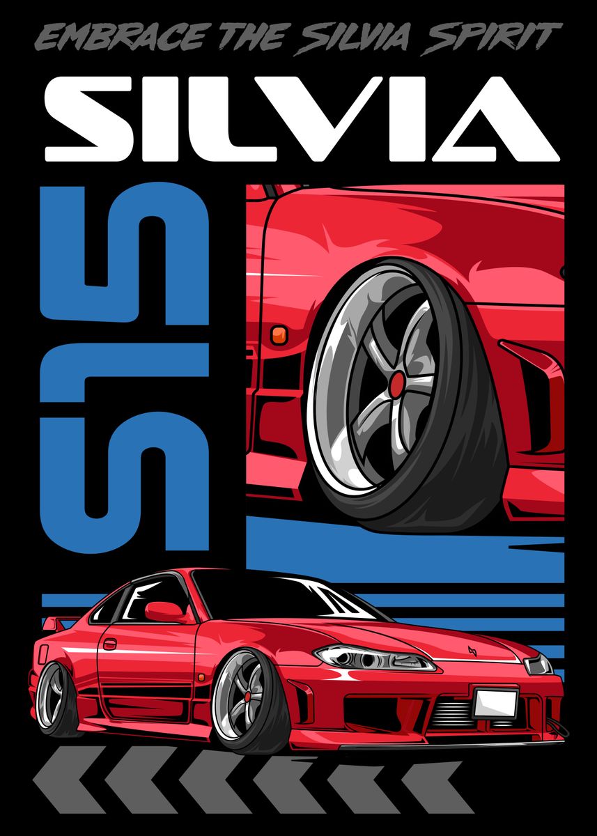 'Red Silvia S15 Car' Poster, picture, metal print, paint by Mikhaila ...