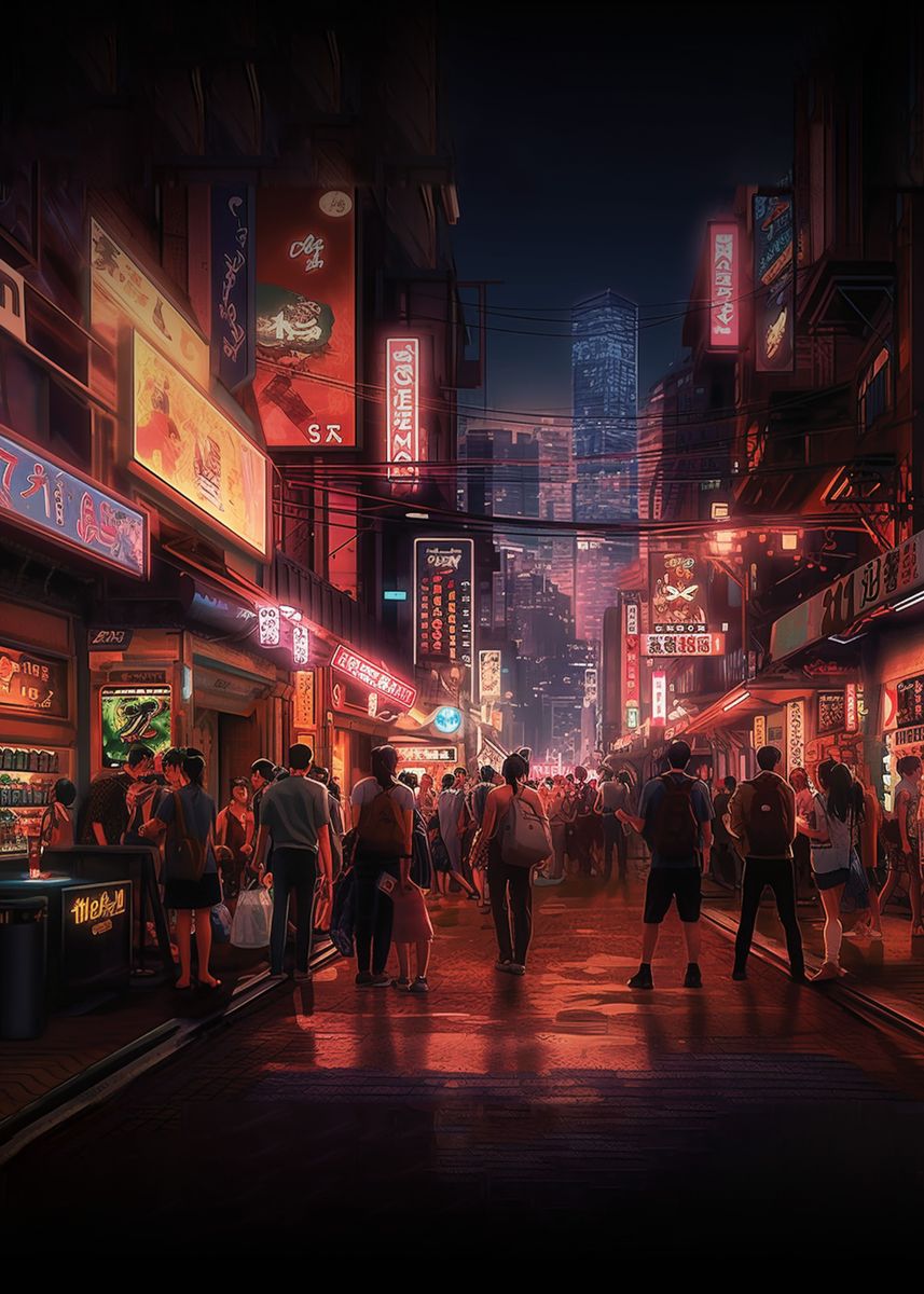 'Neo Tokyo Nightlife City' Poster, picture, metal print, paint by CHAN ...
