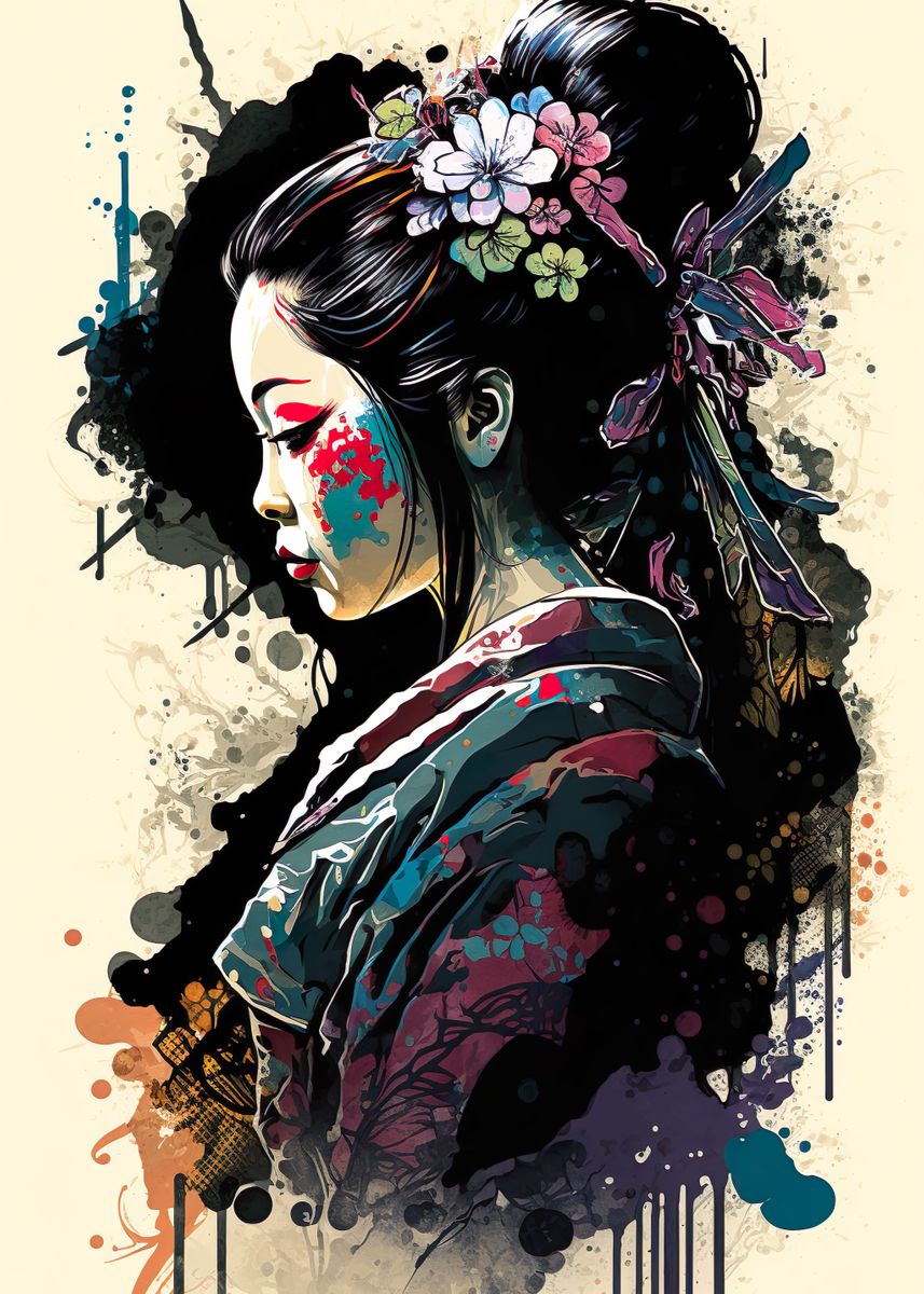 'Geisha Ink Art Japan' Poster, picture, metal print, paint by Anton Lai ...