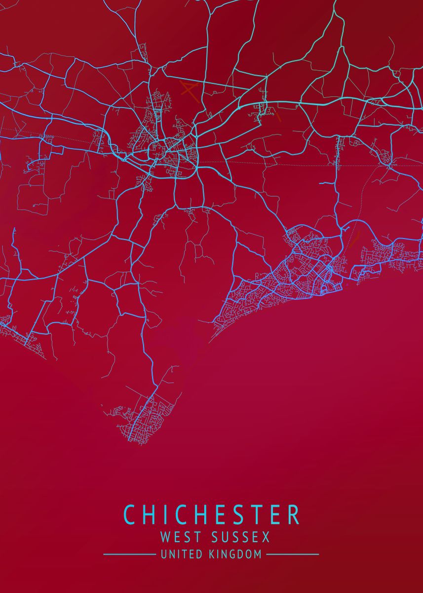 'Chichester UK CITY MAP' Poster, picture, metal print, paint by Gigi ...