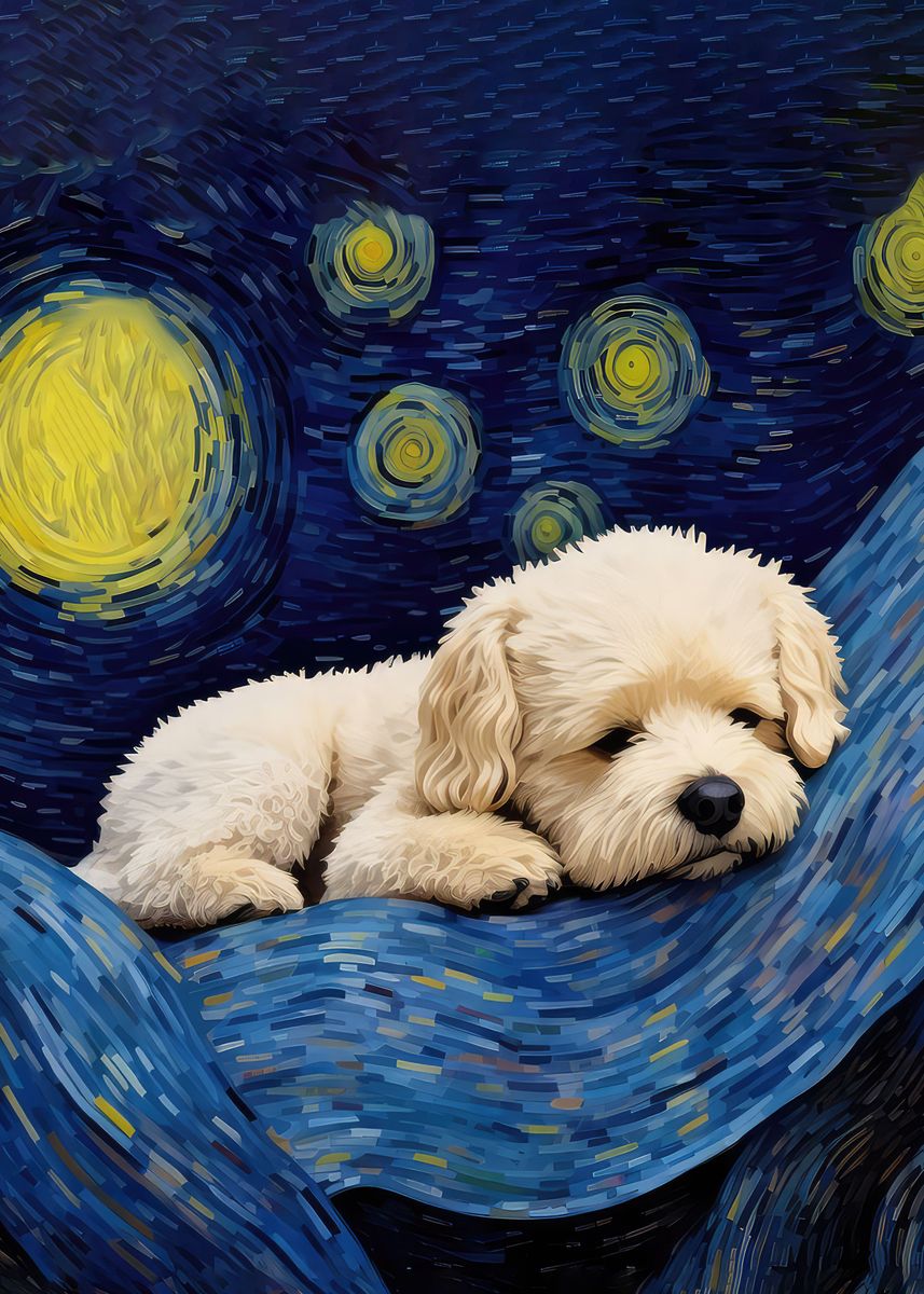 'starry night dog Sleepy ' Poster, picture, metal print, paint by gani ...