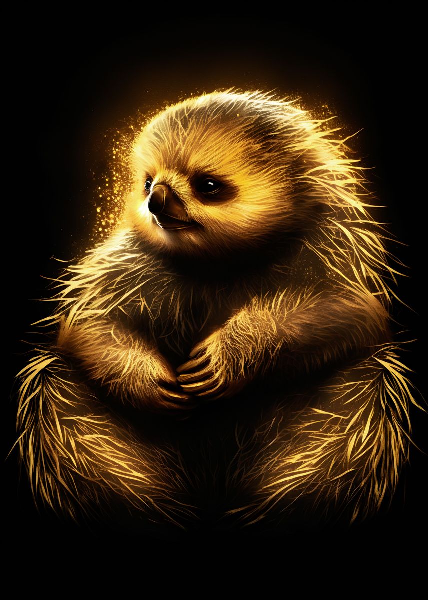 'Gold black sloth' Poster, picture, metal print, paint by Elz art ...