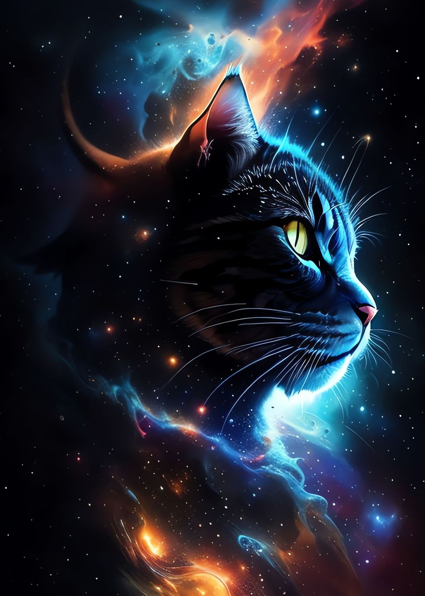 'Space Cat ' Poster, picture, metal print, paint by Alex Bayu | Displate