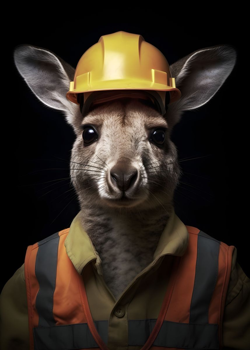 'Builder Kangaroo' Poster, picture, metal print, paint by Makadur ...
