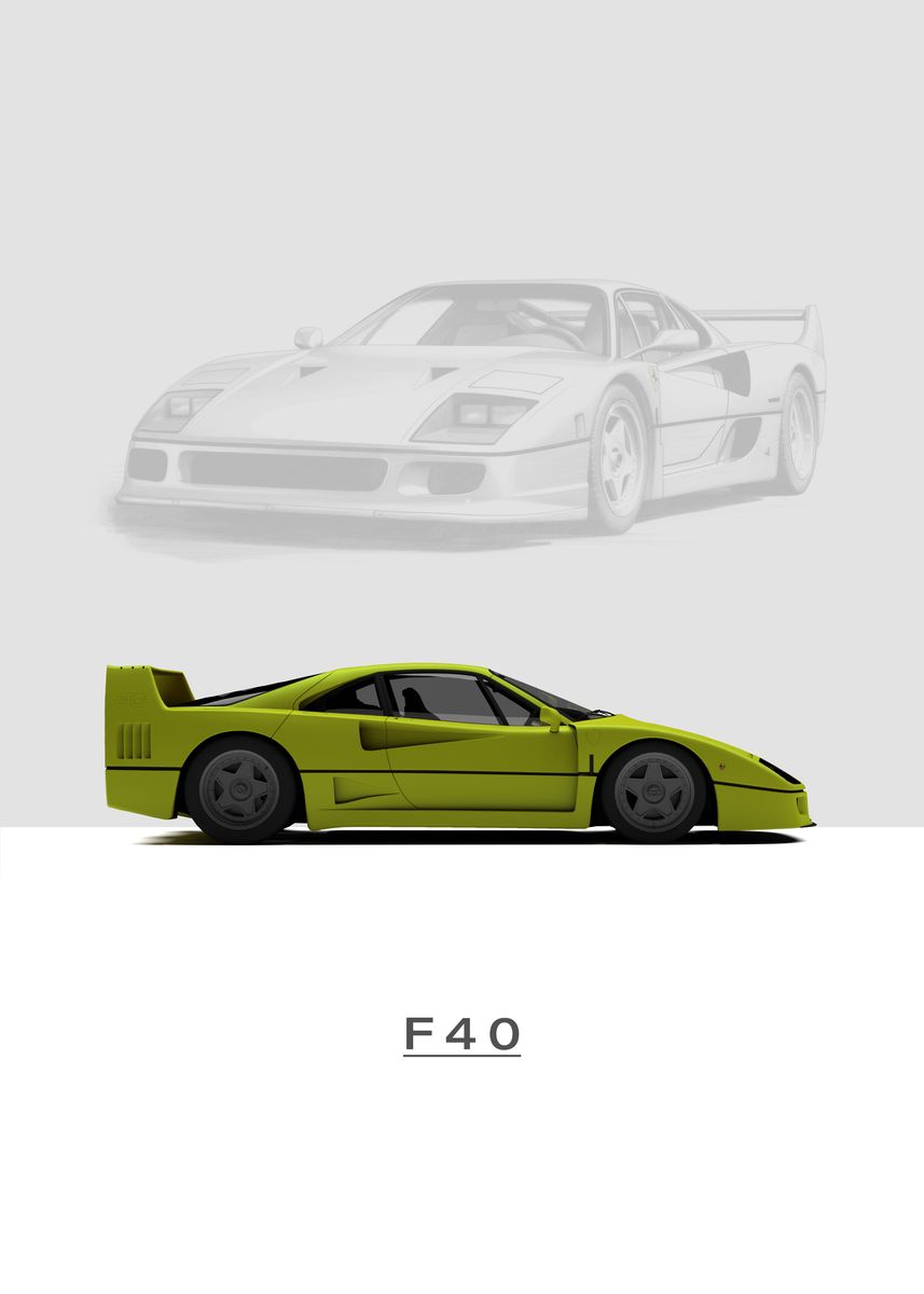 '1987 Ferrari F40 Yellow' Poster, picture, metal print, paint by 21 MXM ...