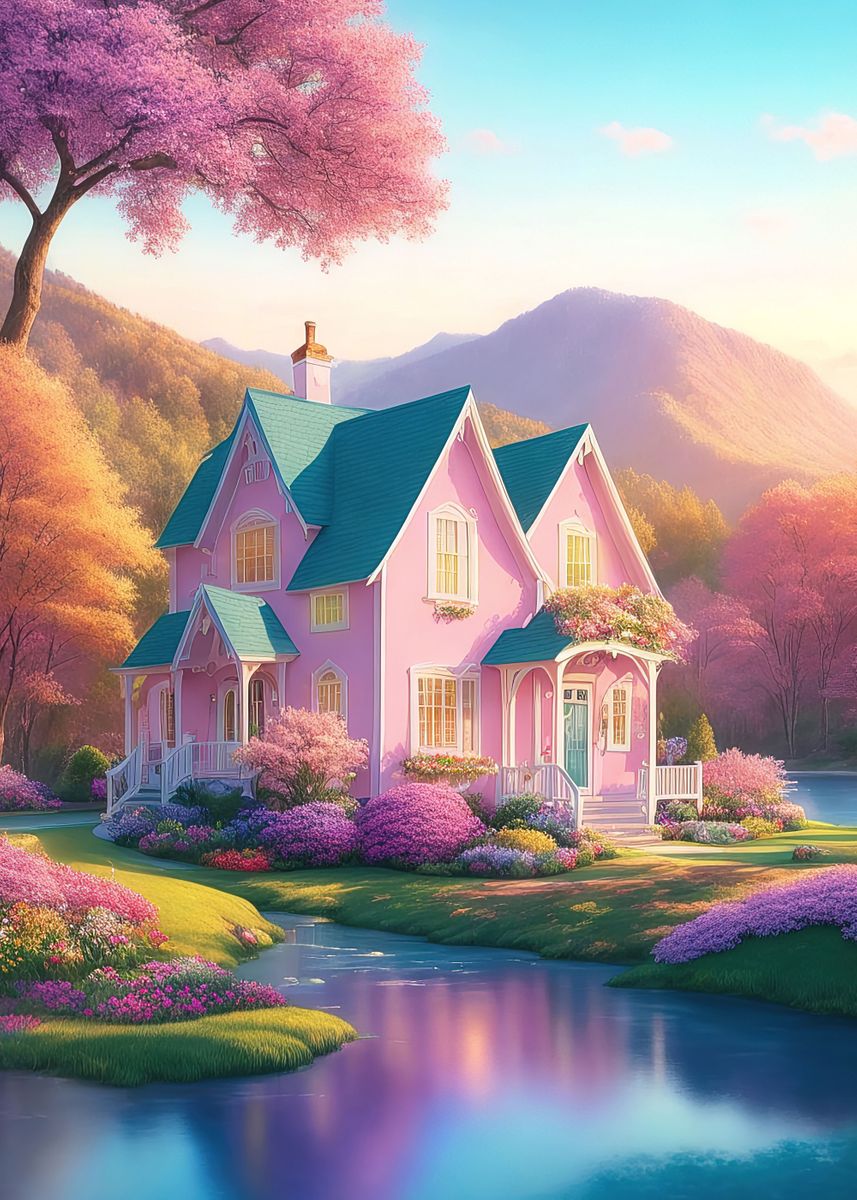 'Aesthetic Pastel House' Poster, picture, metal print, paint by Juka ...