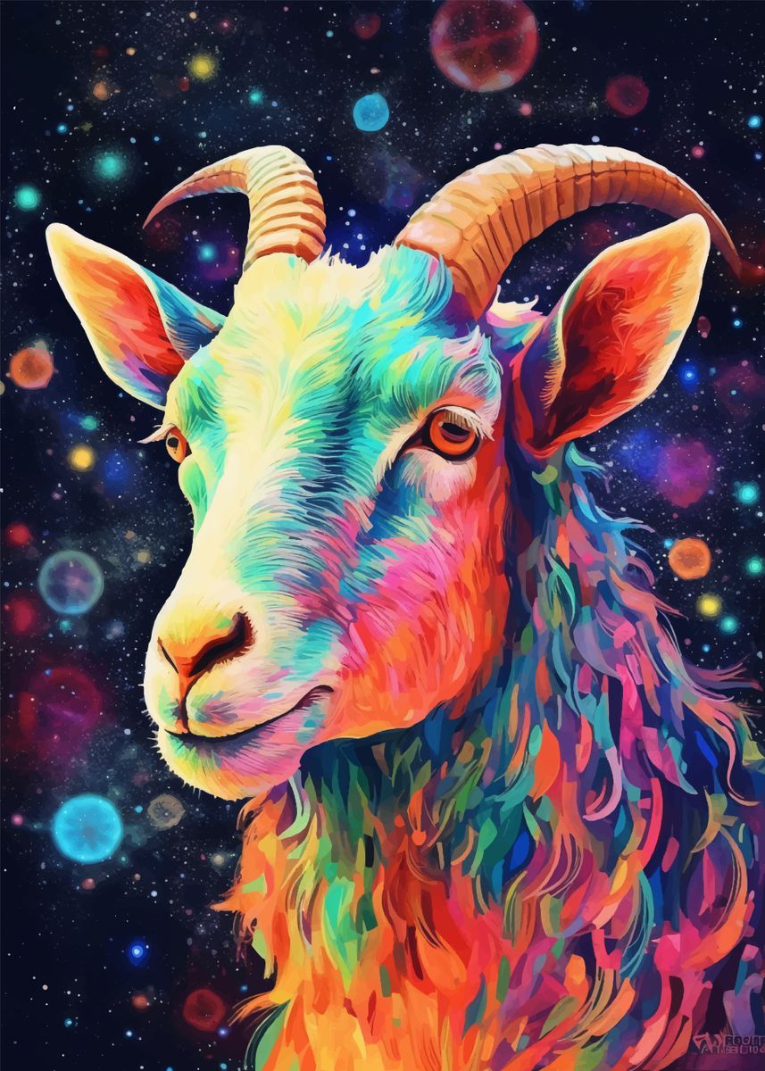 'Goat Colorful In Planets' Poster, picture, metal print, paint by Phan ...