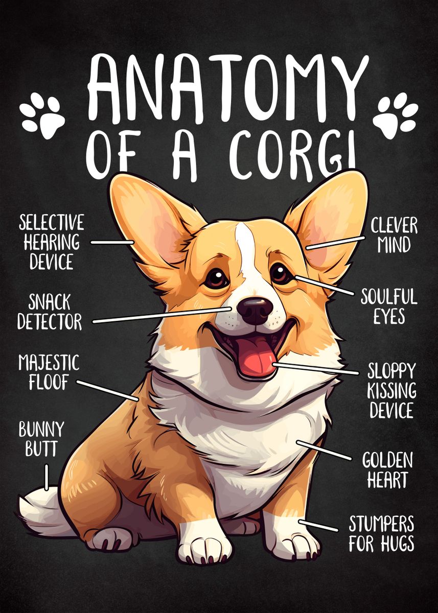'Anatomy of a Corgi' Poster, picture, metal print, paint by ...