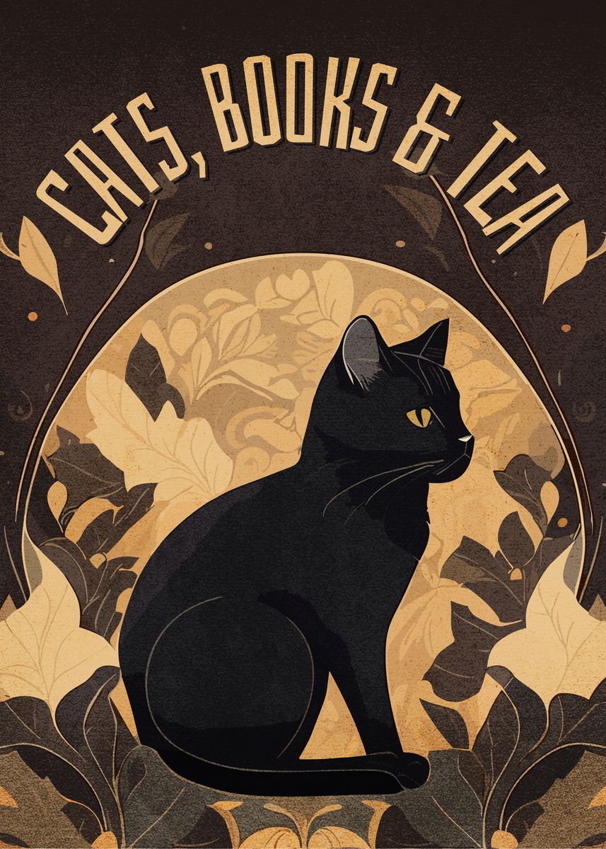'Cats Books and Tea 2' Poster, picture, metal print, paint by Jovana ...