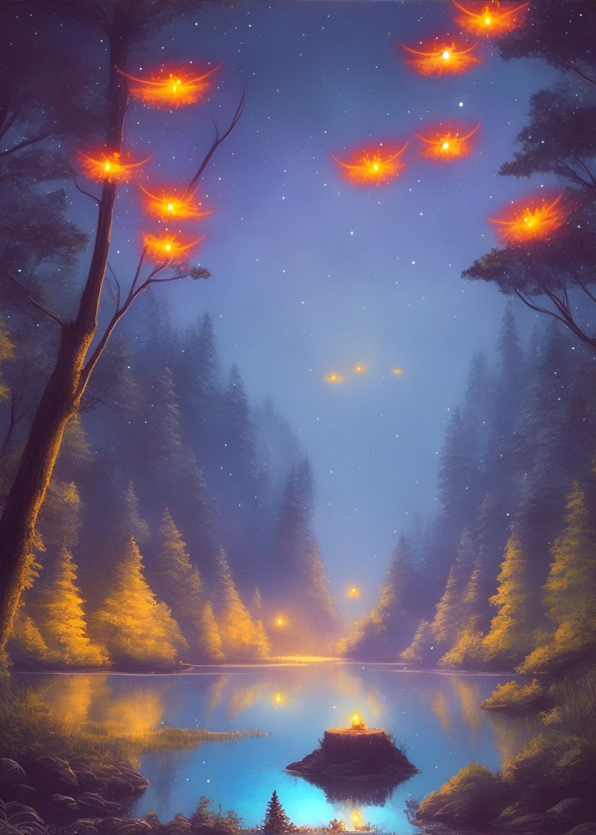 'Magical forest and lake' Poster, picture, metal print, paint by Below ...