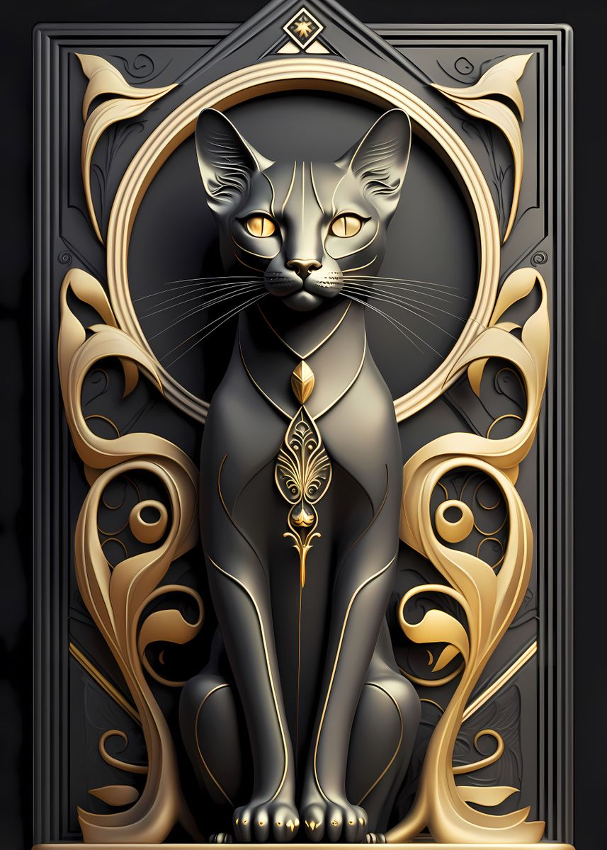 'God Cat Golden Art Deco' Poster, picture, metal print, paint by Luong ...