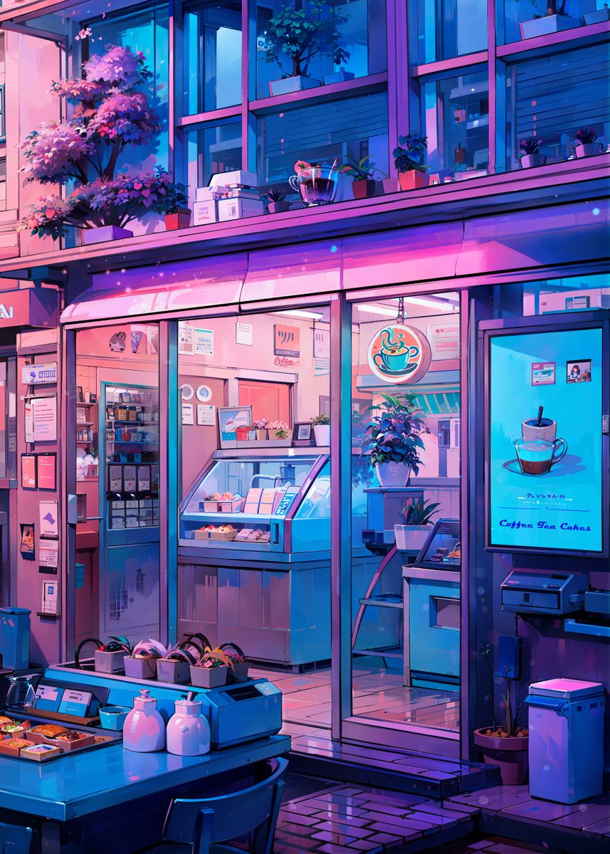 'Midnight Cafe' Poster, picture, metal print, paint by Ann Havbo | Displate