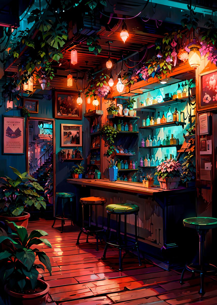 'The Bar' Poster, picture, metal print, paint by Ann Havbo | Displate