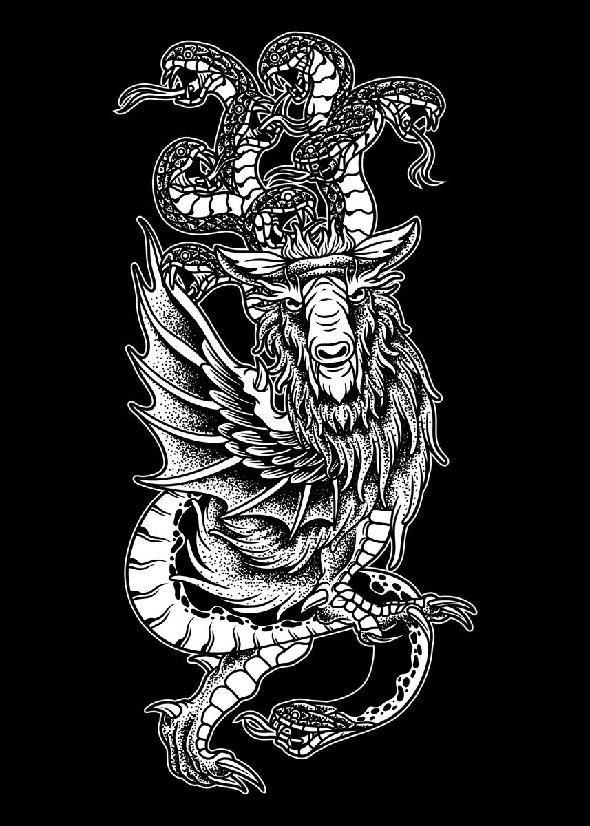 'Snake Rabbit BnW' Poster, picture, metal print, paint by hendra ...