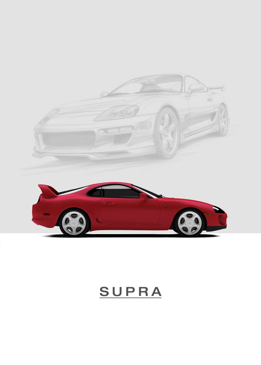 'Toyota Supra MK4 1993 Red' Poster, picture, metal print, paint by 21 ...