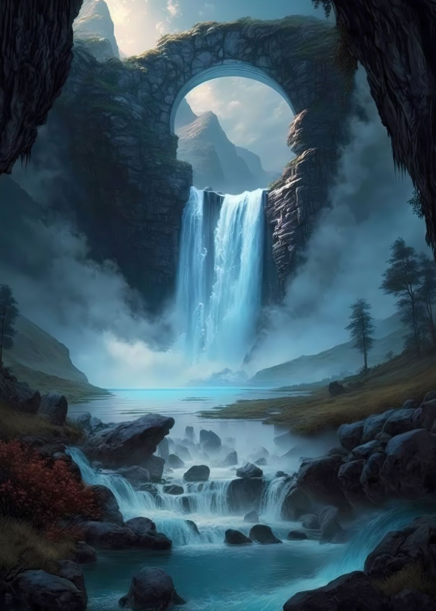 'Waterfall in Forest Nature' Poster, picture, metal print, paint by ...