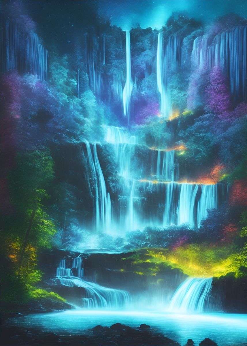 'Neon waterfall' Poster, picture, metal print, paint by Below Horizon ...