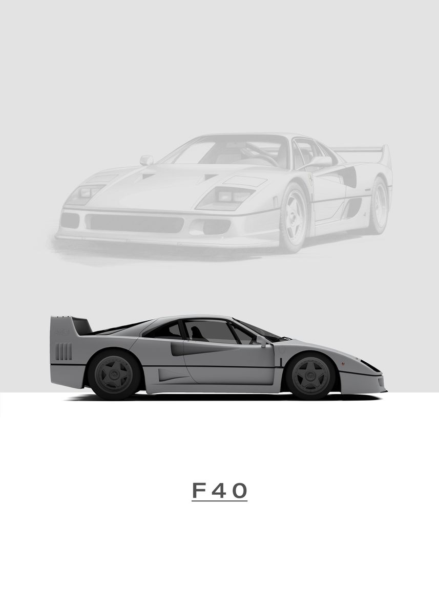 '1987 Ferrari F40 White' Poster, picture, metal print, paint by 21 MXM ...