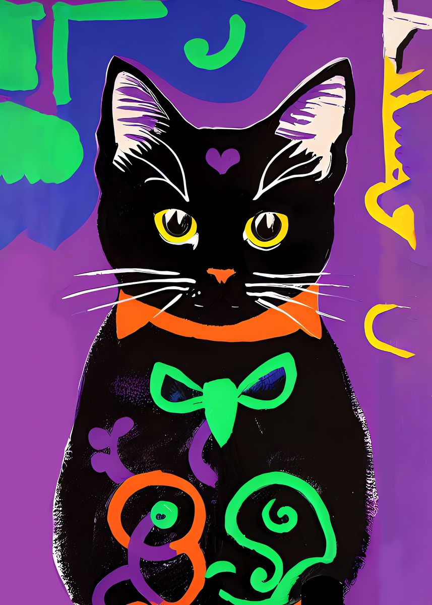 'Retro Cat Poster' Poster, picture, metal print, paint by ...