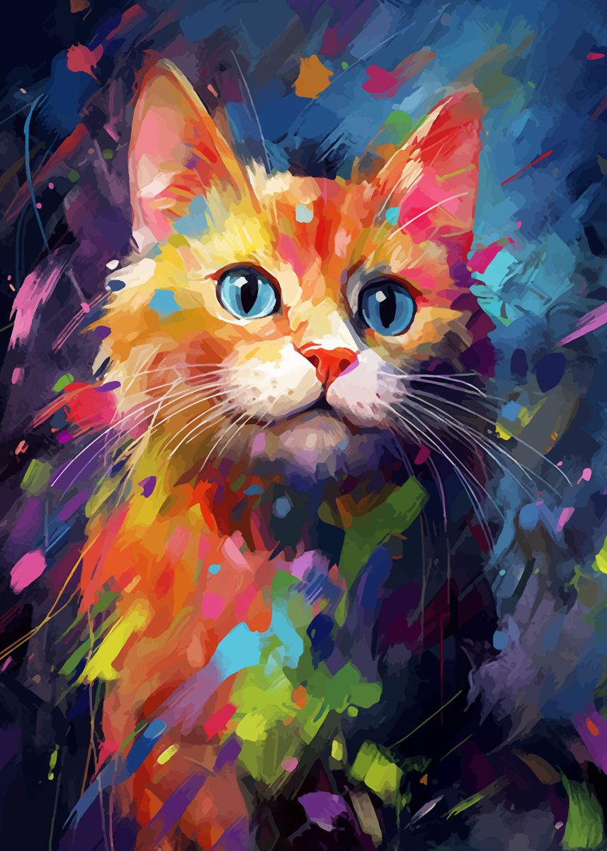 'Colorful Cute Cat' Poster, picture, metal print, paint by Dylan Weber ...