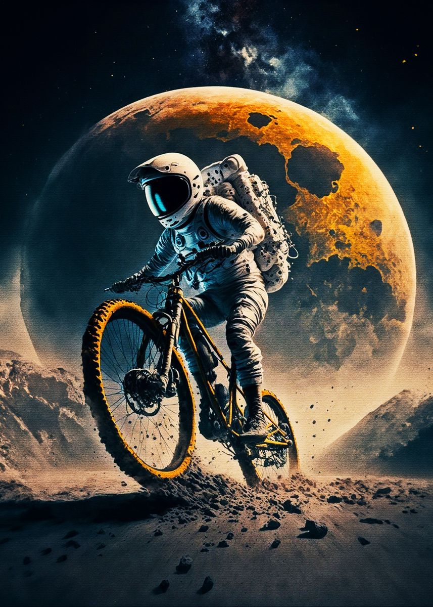 'Traveling Cycling moon' Poster, picture, metal print, paint by Coffee ...