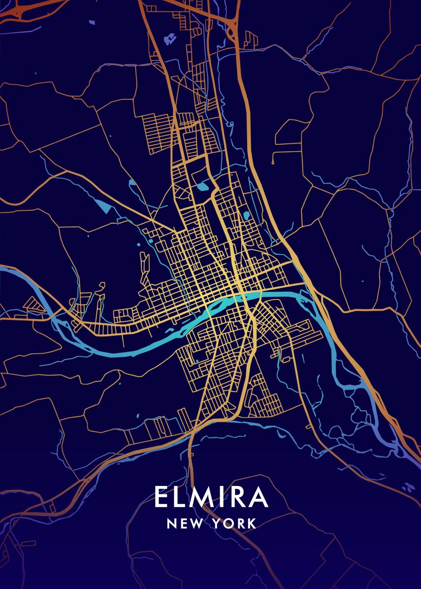 'Elmira New York' Poster, picture, metal print, paint by Miracle Studio ...