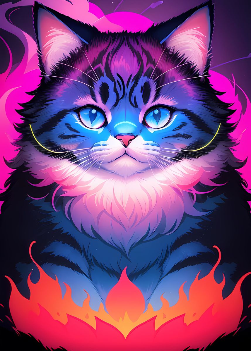 'cute cat retro style' Poster, picture, metal print, paint by erma wati ...