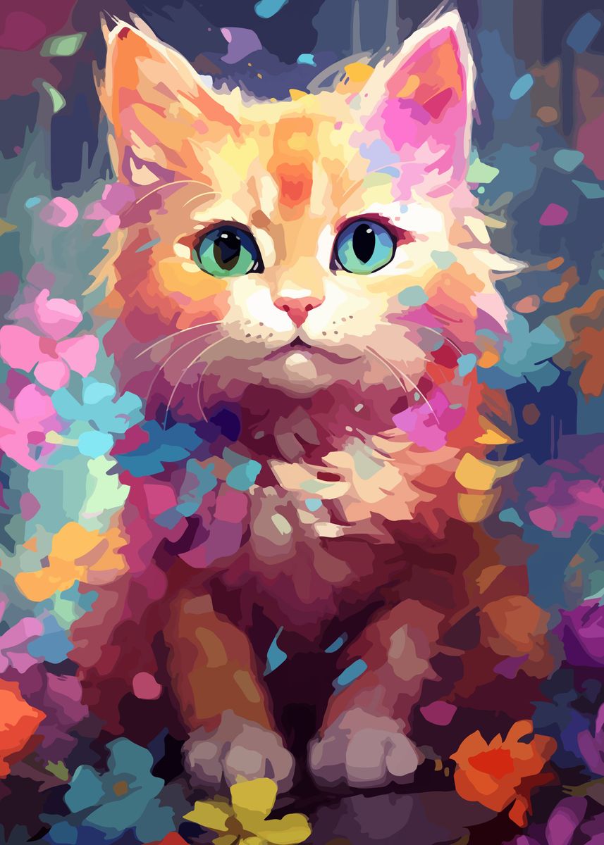 'Colorful Cute Cat' Poster, picture, metal print, paint by Dylan Weber ...