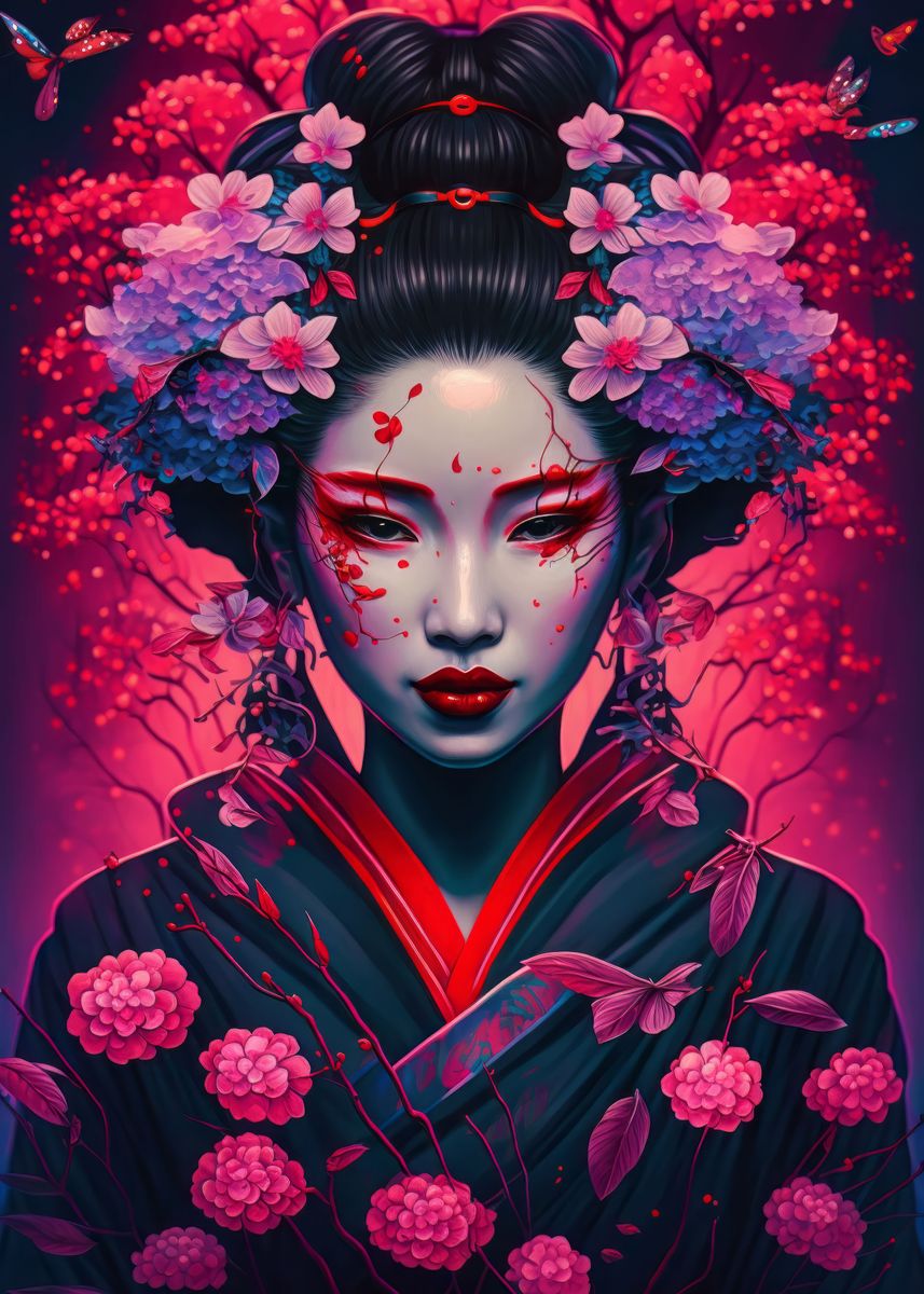 'Geisha' Poster, picture, metal print, paint by Graphic Japanese | Displate