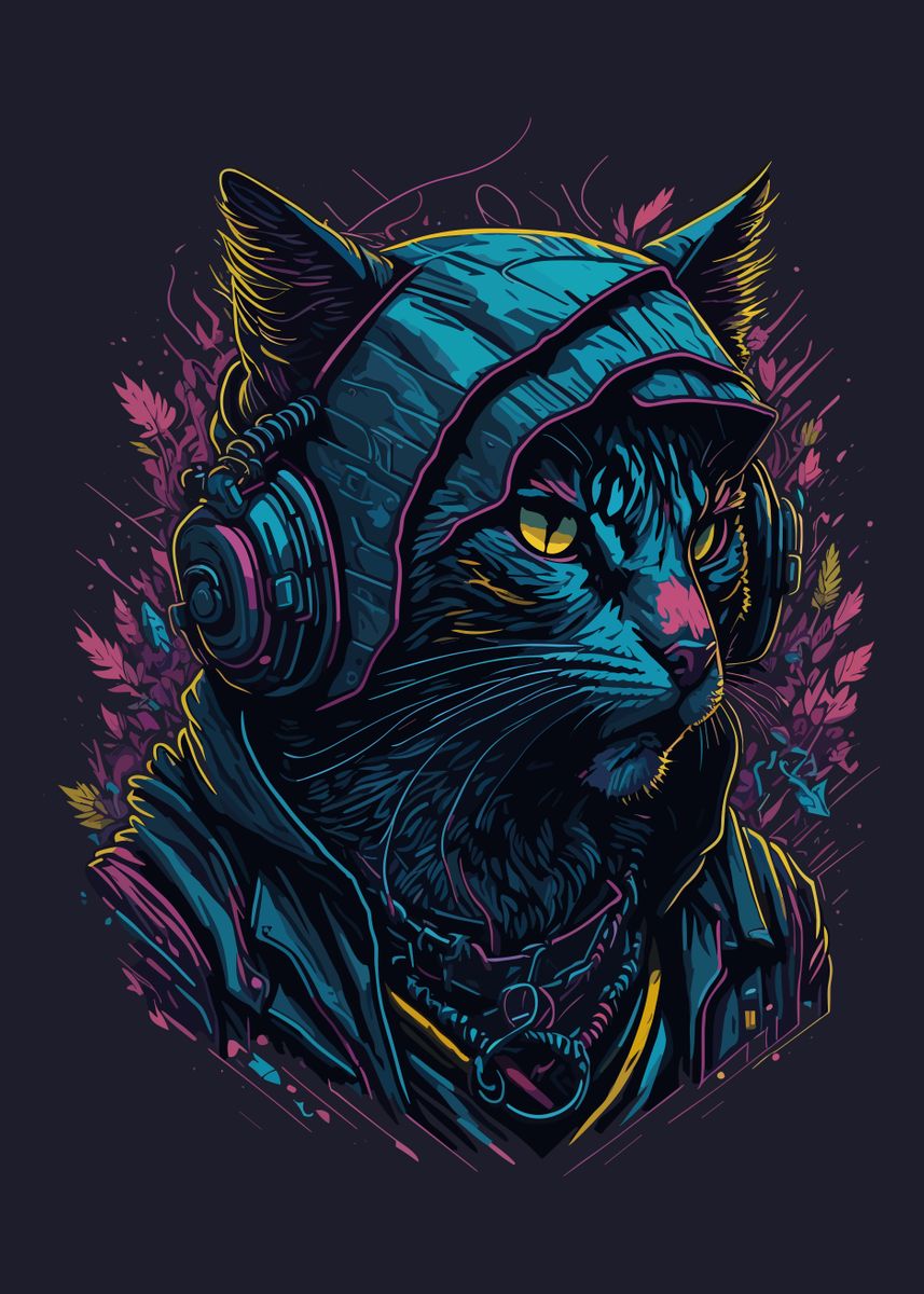 'Cool Cat Gaming' Poster, picture, metal print, paint by Jovana | Displate