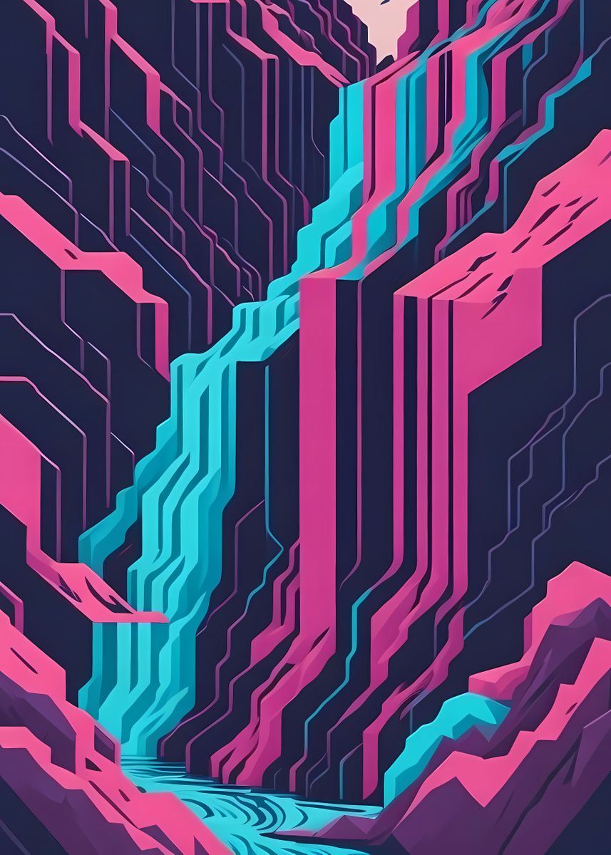 'Geometric waterfall' Poster, picture, metal print, paint by Evanz ...