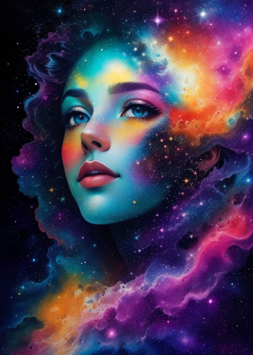 'Beautiful Girl Face Nebula' Poster by Juka Arts | Displate