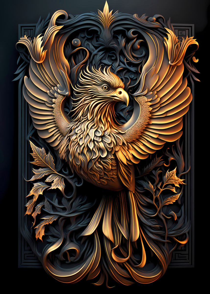 'Legendary Golden Phoenix' Poster by Luong Phat | Displate
