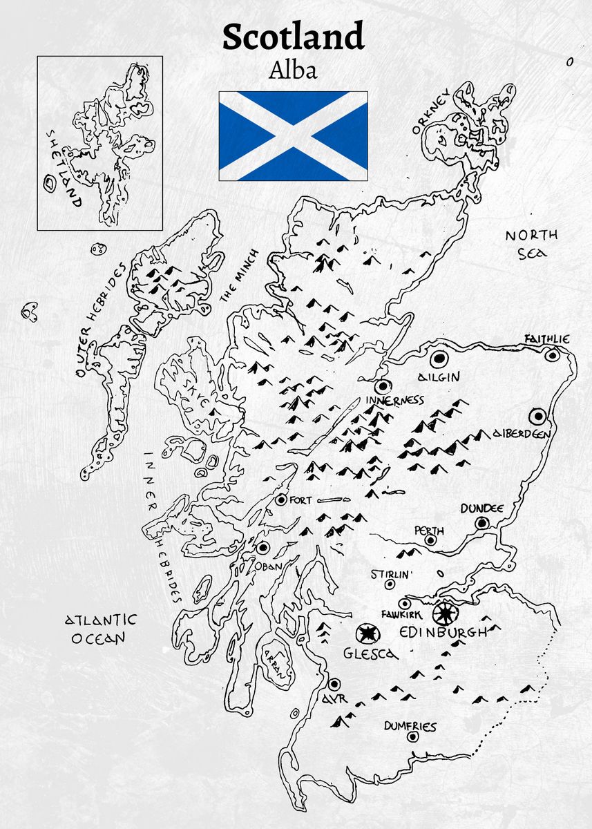 'Handdrawn Scotland Map' Poster, picture, metal print, paint by Angelos ...