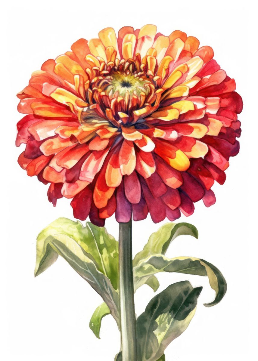 'Zinnia Flower Watercolor' Poster, picture, metal print, paint by Usama ...