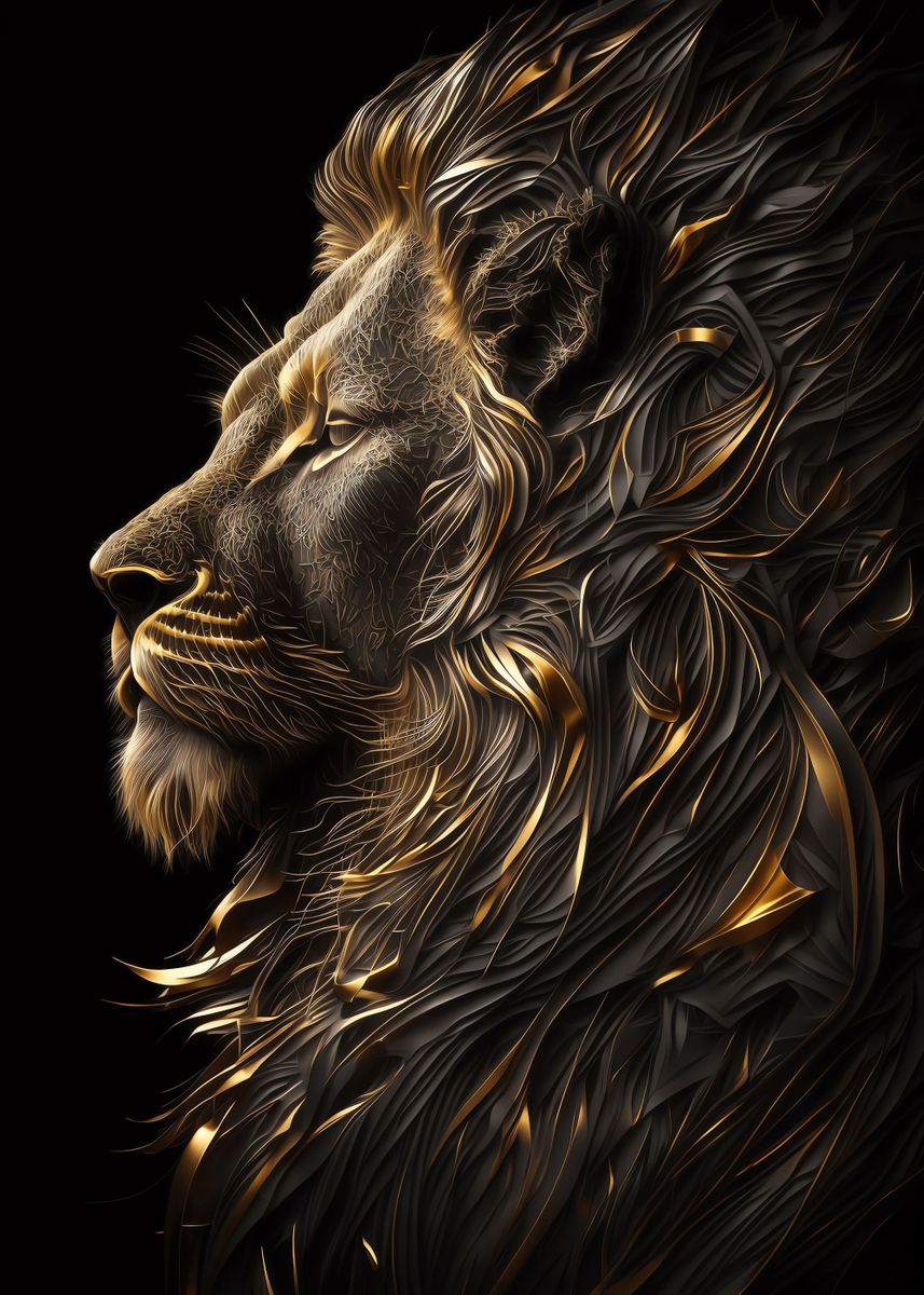'Black and Gold Lions' Poster, picture, metal print, paint by XmeShop | Displate