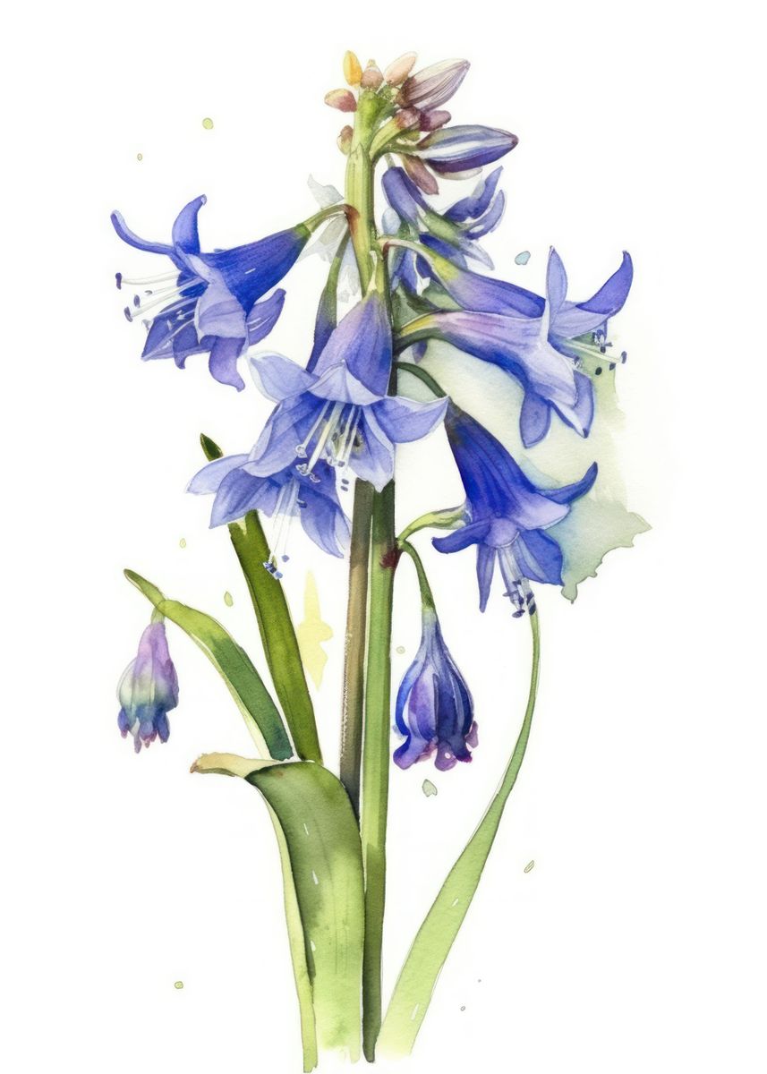 'Bluebell Flower Watercolor' Poster, picture, metal print, paint by ...