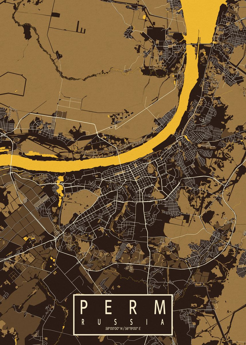 'Perm City Map Pastel' Poster, picture, metal print, paint by deMAP Studio | Displate