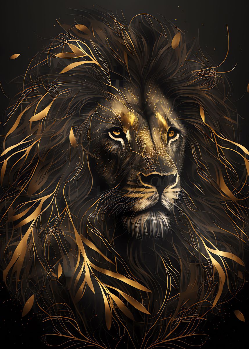 'Black and Gold Lions' Poster, picture, metal print, paint by XmeShop | Displate
