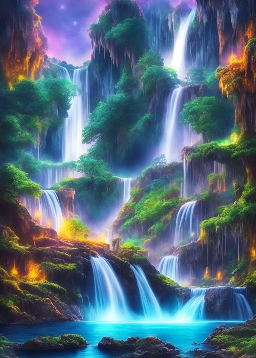 'Waterfall cascade' Poster, picture, metal print, paint by Below ...