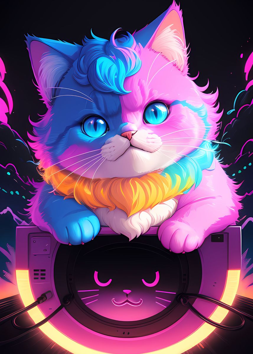 'cute cat retro style' Poster, picture, metal print, paint by erma wati ...