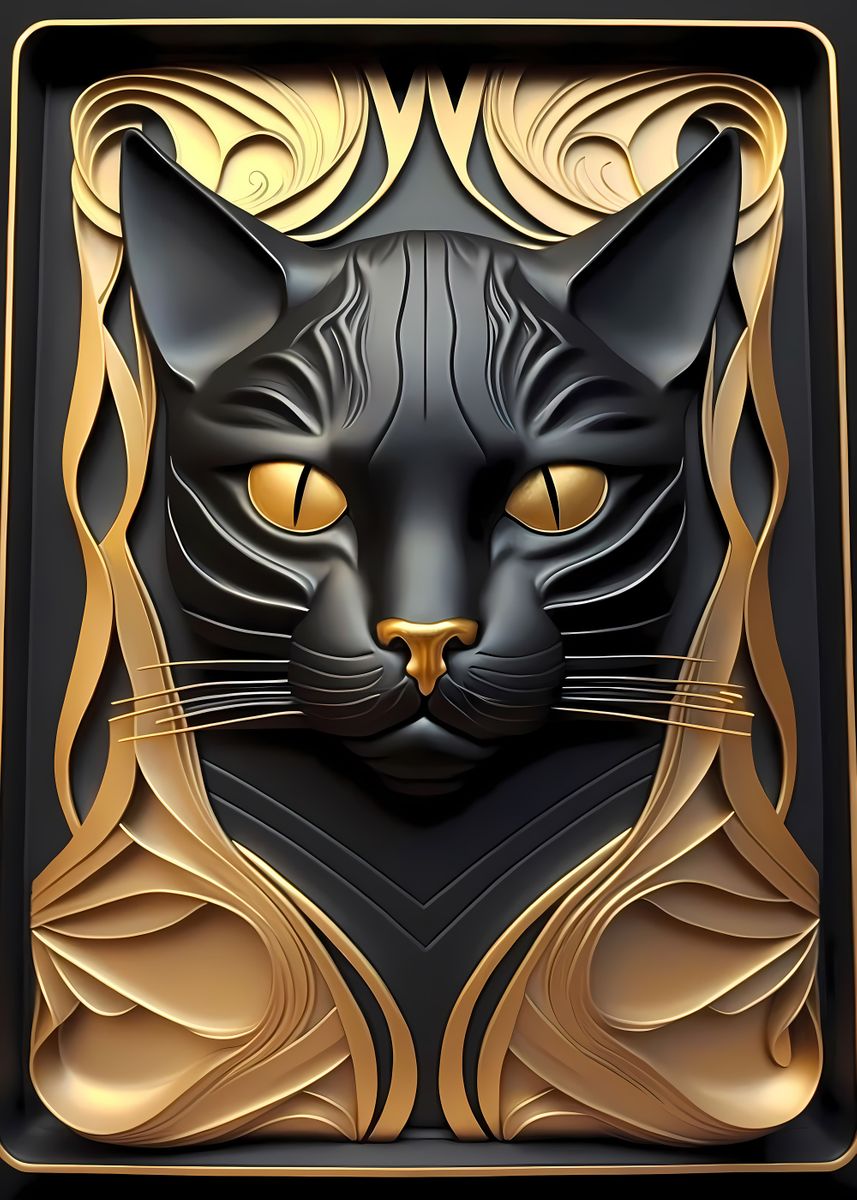 'Golden God Cat Art Deco' Poster, picture, metal print, paint by Luong ...