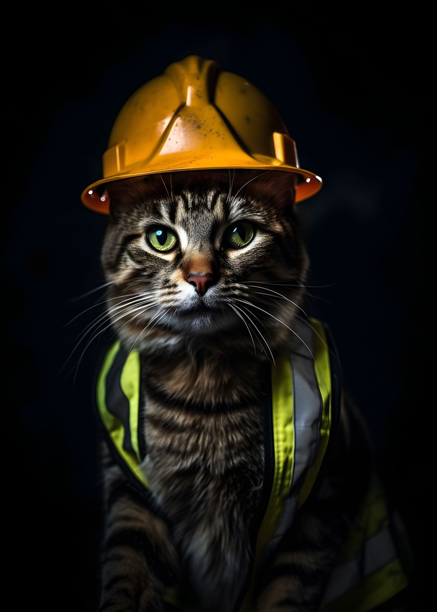 'Builder Cat' Poster, picture, metal print, paint by Makadur | Displate