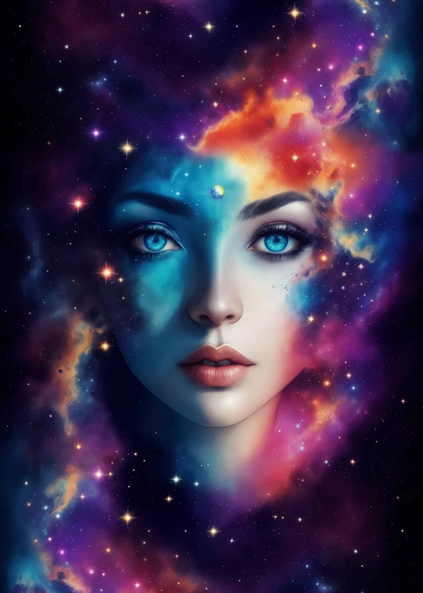 'Face In Galaxy Nebula' Poster, picture, metal print, paint by Juka ...