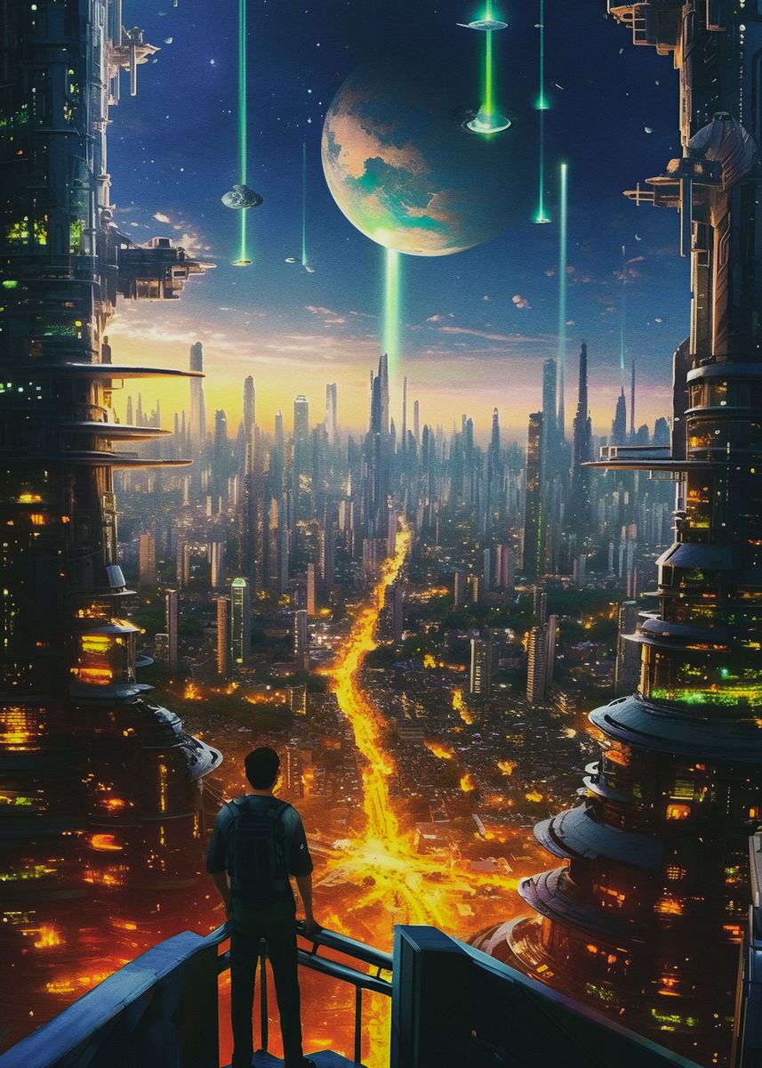 'A man view beatiful city' Poster, picture, metal print, paint by ...