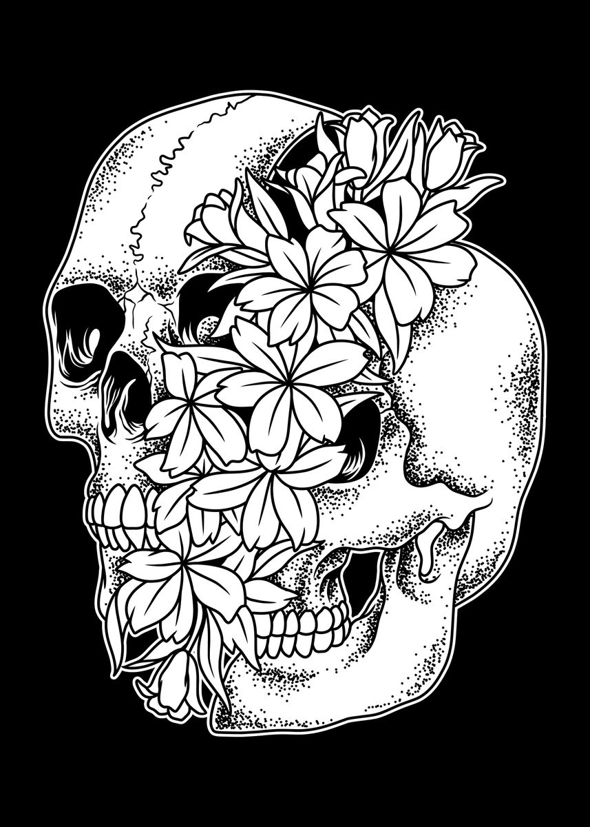 'Floral Skull BnW' Poster by hendra pratama | Displate