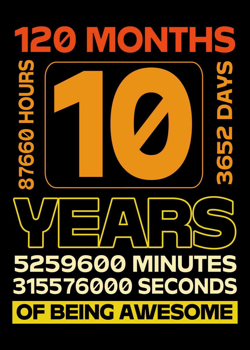 '120 Months 10 Birthday' Poster, picture, metal print, paint by ...