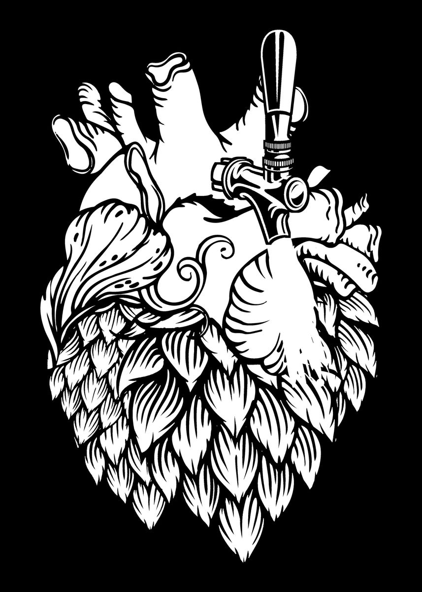 'Home Brewing Beer Heart' Poster, picture, metal print, paint by ...