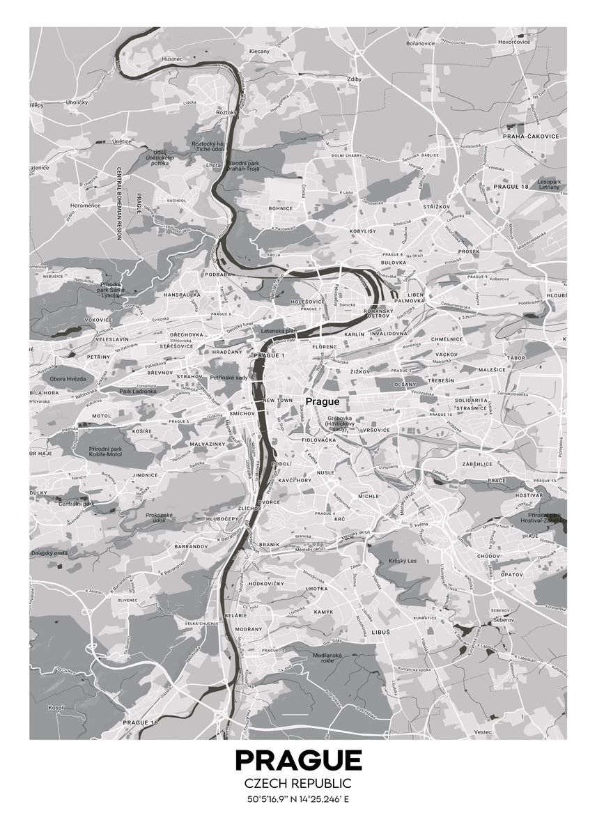 'Prague Czech Republic map' Poster, picture, metal print, paint by Designersen | Displate